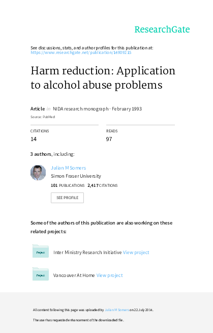 (PDF) Harm reduction: Application to alcohol abuse problems