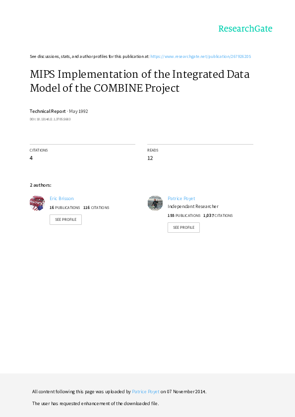 (PDF) MIPS Implementation of the Integrated Data Model of the COMBINE Project | Patrice Poyet ...