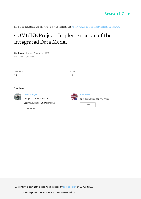 (PDF) COMBINE Project, Implementation of the Integrated Data Model