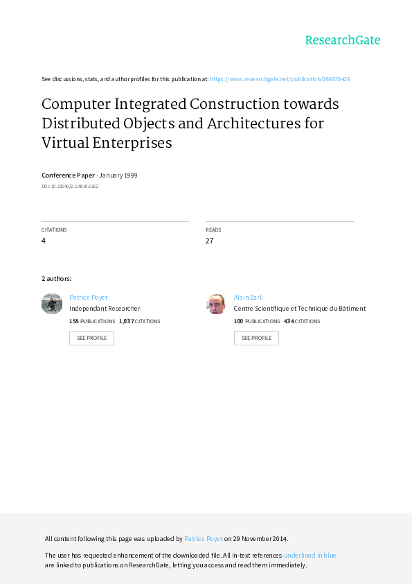 (PDF) Computer Integrated Construction towards Distributed Objects and Architectures for Virtual ...