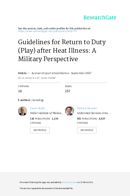 (PDF) Guidelines for return to duty (play) after heat illness: a ...