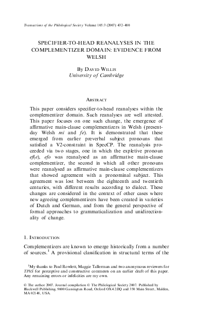(PDF) Specifier-to-head reanalyses in the complementizer domain ...
