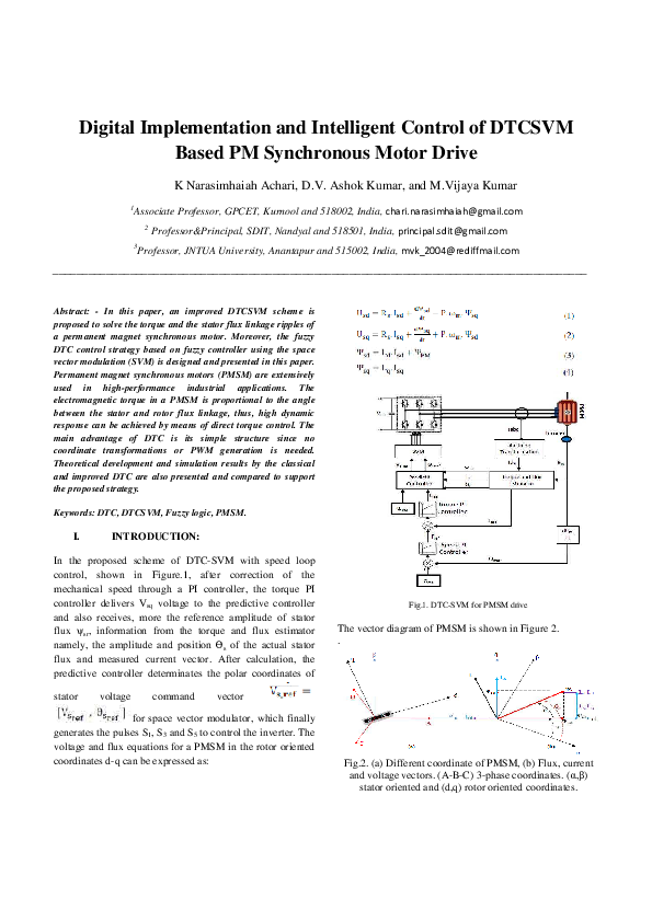 (PDF) Digital Implementation and Intelligent Control of DTCSVM Based PM Synchronous Motor Drive