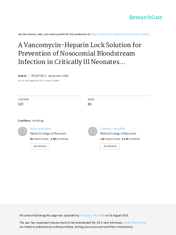 (PDF) A Vancomycin-Heparin Lock Solution for Prevention of Nosocomial ...