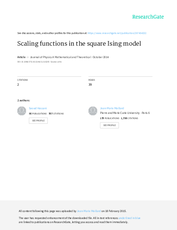 Pdf Scaling Functions In The Square Ising Model