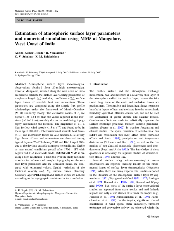 (PDF) Estimation of atmospheric surface layer parameters and numerical simulation using MM5 at ...