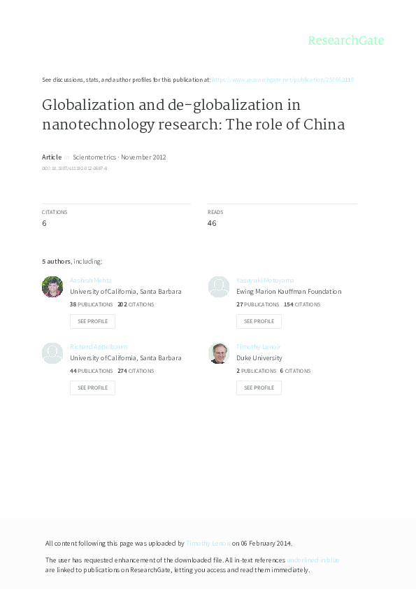 (PDF) Globalization and de-globalization in nanotechnology research ...