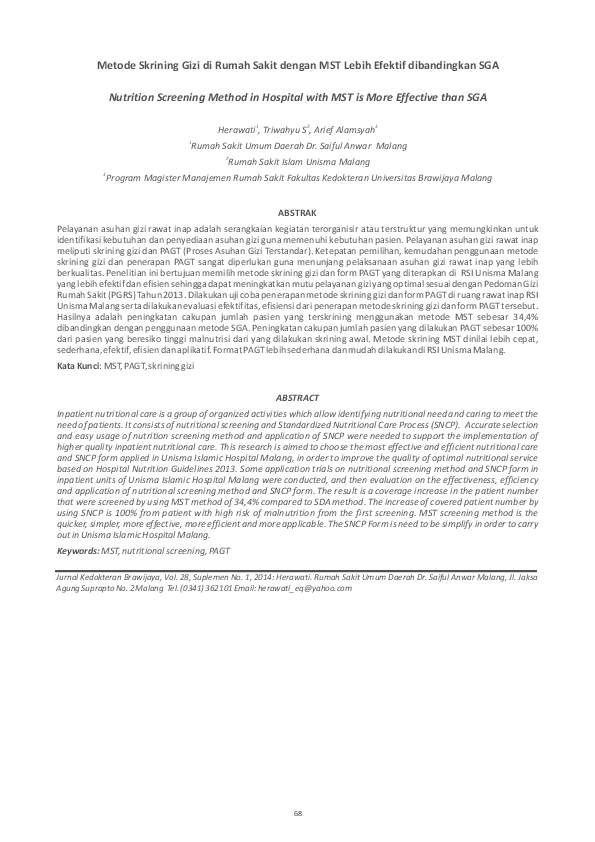 (PDF) Metode Skrining Gizi di Rumah Sakit dengan MST Lebih Efektif ...