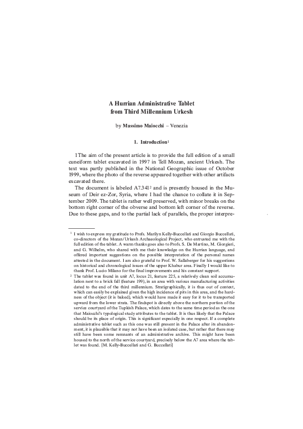 (PDF) Maiocchi M. 2011, A Hurrian Administrative Tablet from Third ...