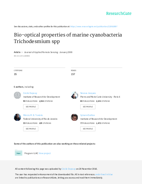 (PDF) Bio-optical properties of the marine cyanobacteria Trichodesmium ...