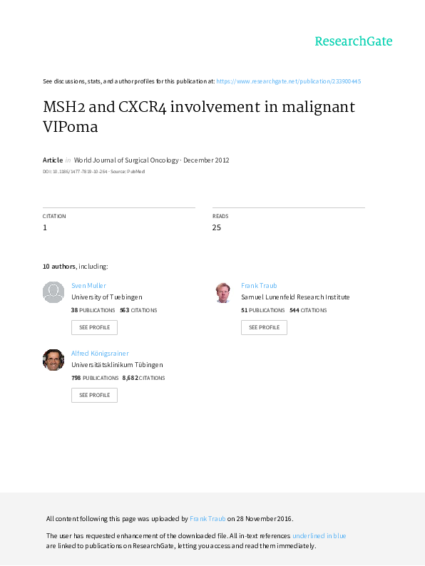 (PDF) MSH2 and CXCR4 involvement in malignant VIPoma