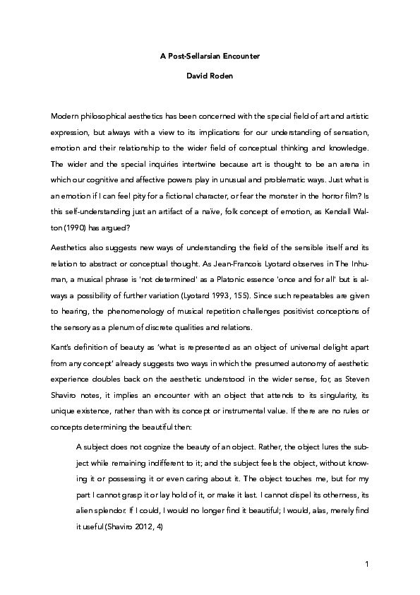 (PDF) A Post-Sellarsian Encounter | David Roden - Academia.edu