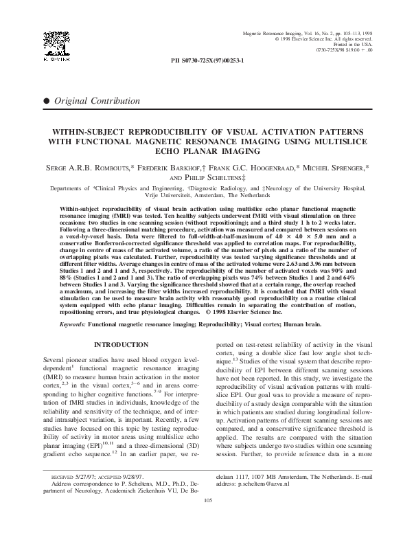 (PDF) Within-Subject Reproducibility of Visual Activation Patterns With Functional Magnetic ...