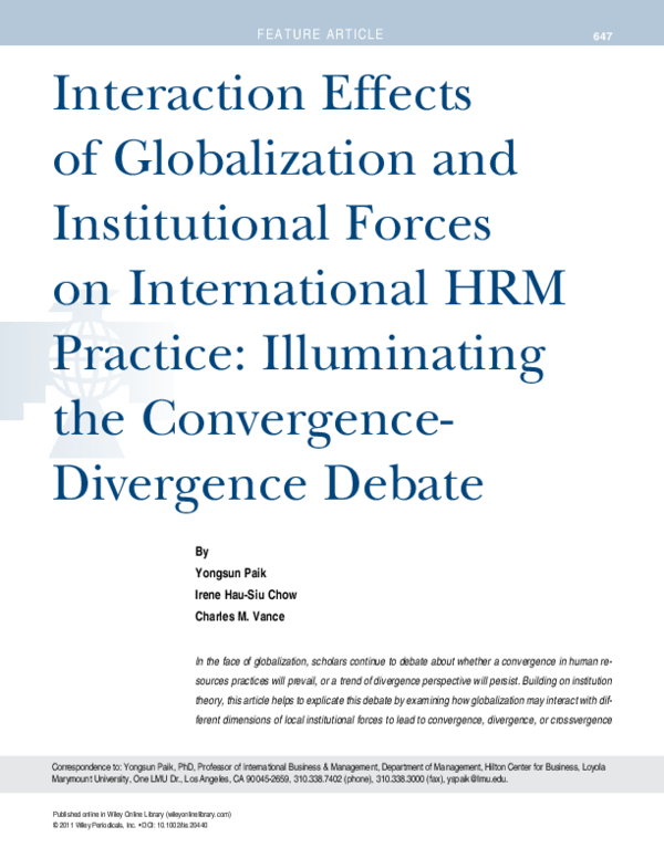Pdf Interaction Effects Of Globalization And Institutional Forces On International Hrm