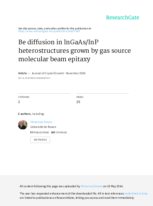 (PDF) Be diffusion in InGaAs/InP heterostructures grown by gas source molecular beam epitaxy ...