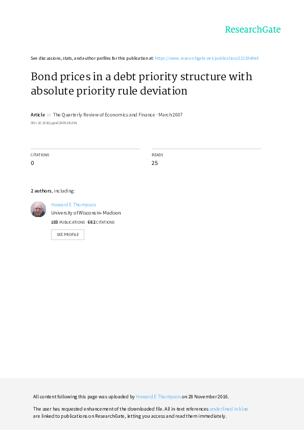 (PDF) Bond prices in a debt priority structure with absolute priority rule deviation