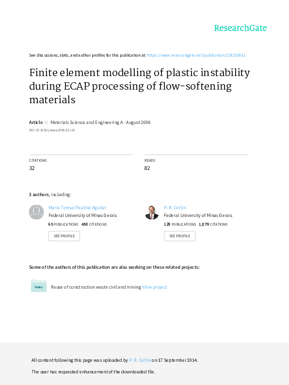 (PDF) Finite element modelling of plastic instability during ECAP processing of flow-softening ...