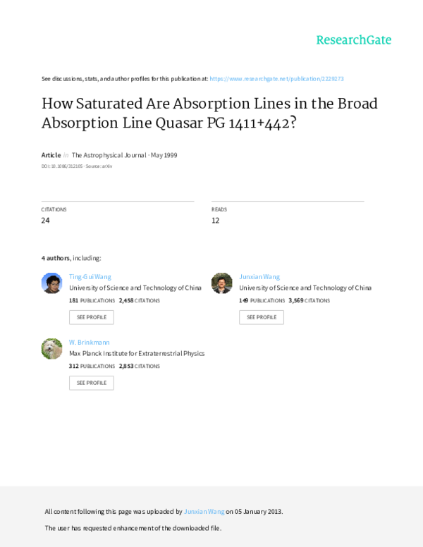 (PDF) How Saturated Are Absorption Lines in the Broad Absorption Line ...