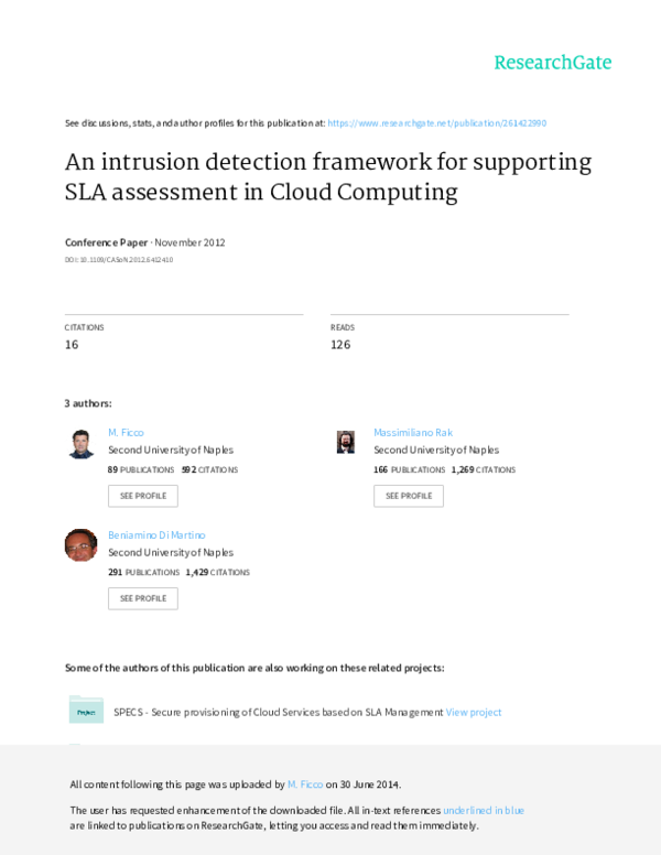 (PDF) An intrusion detection framework for supporting SLA assessment in Cloud Computing