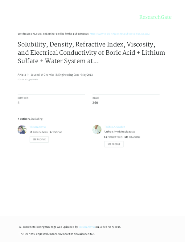 (PDF) Solubility, Density, Refractive Index, Viscosity, and Electrical Conductivity of Boric ...