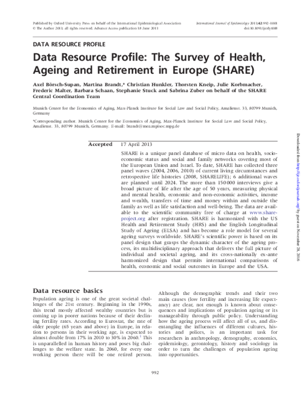 (PDF) Data Resource Profile: The Survey of Health, Ageing and Retirement in Europe (SHARE)