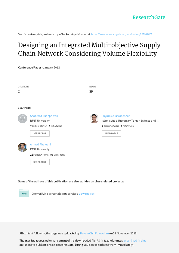 Pdf Designing An Integrated Multi Objective Supply Chain Network