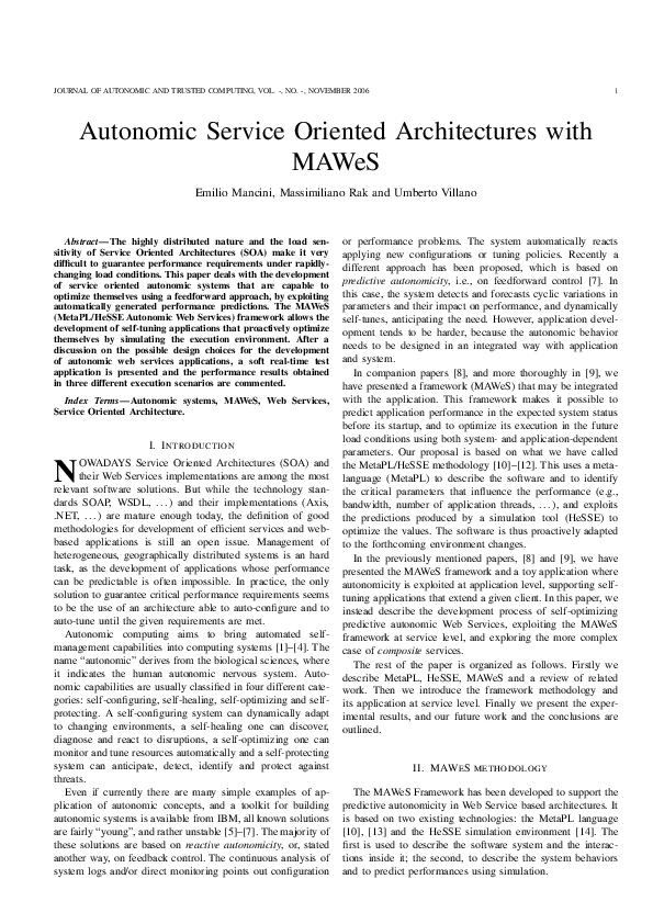 (PDF) Autonomic service oriented architectures with mawes. To be published in Journal of ...