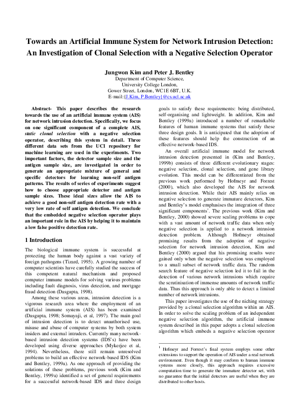 (PDF) Towards an Artificial Immune System for Network Intrusion Detection