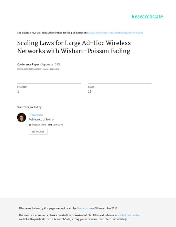 (PDF) Scaling laws for large ad-hoc wireless networks with wishart-poisson fading