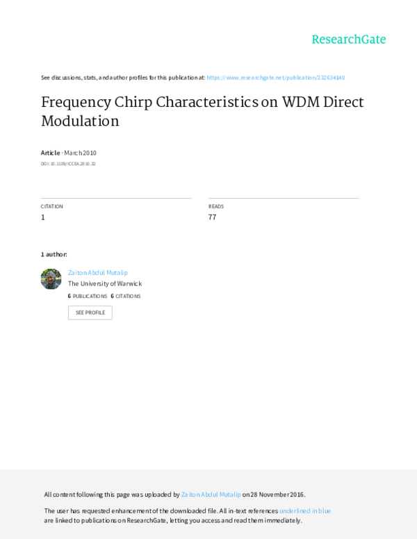 Pdf Frequency Chirp Characteristics On Wdm Direct Modulation