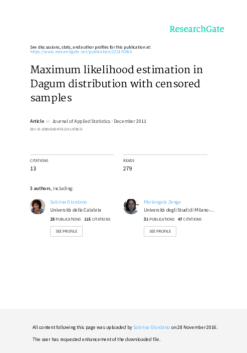 Pdf Maximum Likelihood Estimation In Dagum Distribution With Censored Samples