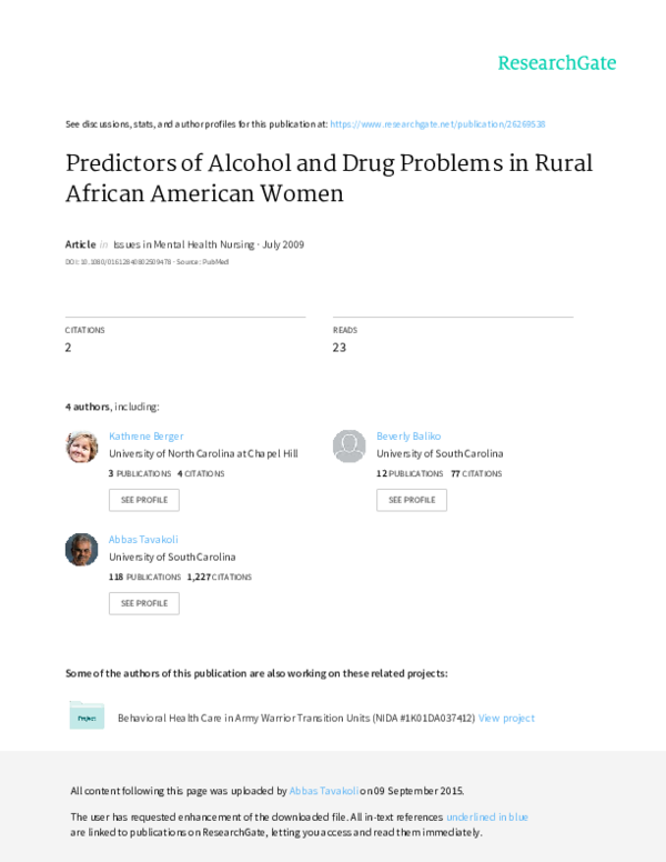 (PDF) Predictors of Alcohol and Drug Problems in Rural African American ...