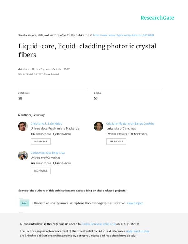 (PDF) Liquid-core, liquid-cladding photonic crystal fibers