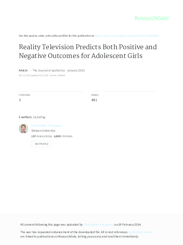 (PDF) Reality Television Predicts Both Positive and Negative Outcomes ...