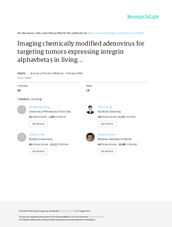 (PDF) Imaging chemically modified adenovirus for targeting tumors expressing integrin ...