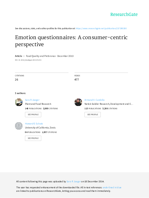(PDF) Emotion questionnaires: A consumer-centric perspective