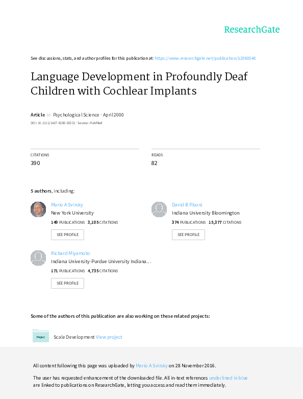 (PDF) Language development in profoundly deaf children with cochlear ...