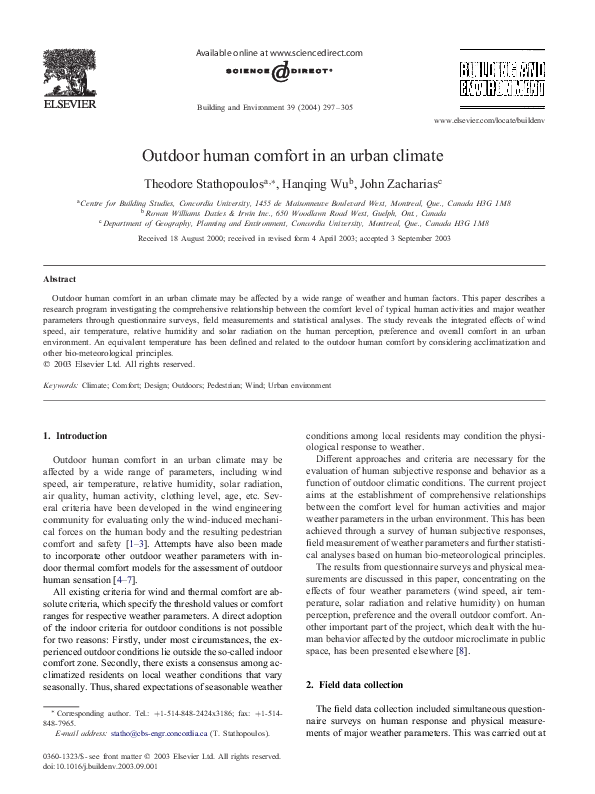 (PDF) Outdoor human comfort in an urban climate
