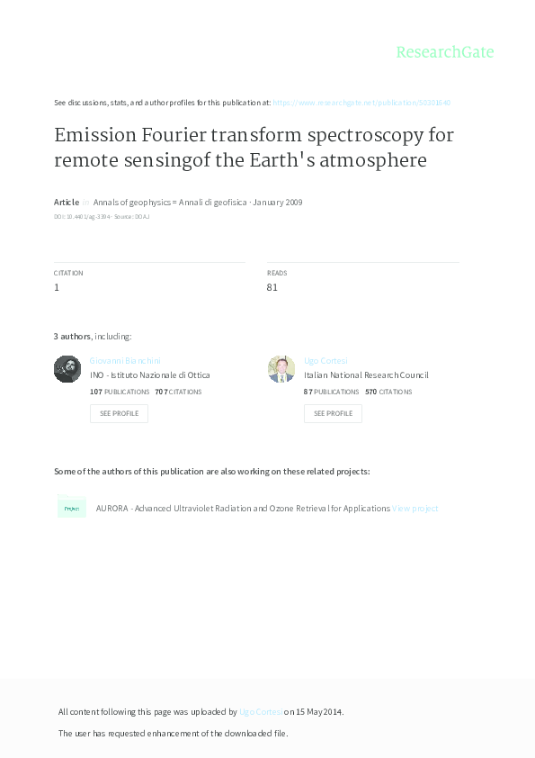 (PDF) Emission Fourier transform spectroscopy for the remote sensing of ...