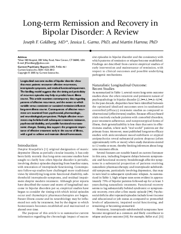 (PDF) Long-term remission and recovery in bipolar disorder: A review ...