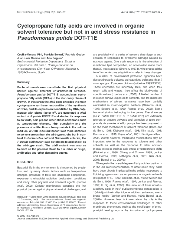 (PDF) Cyclopropane fatty acids are involved in organic solvent ...