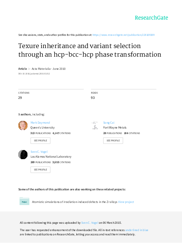 (PDF) Texture inheritance and variant selection through an hcp–bcc–hcp ...
