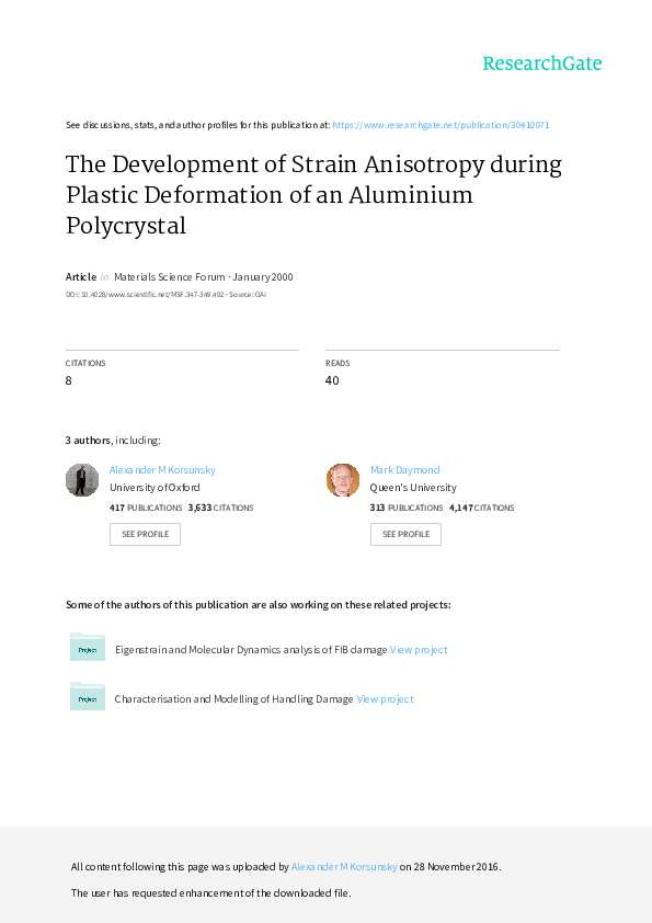 (PDF) The Development of Strain Anisotropy during Plastic Deformation ...
