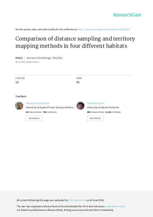 Pdf Comparison Of Distance Sampling And Territory Mapping Methods For Birds In Four Different