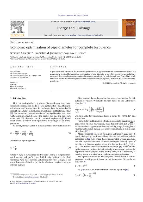 (PDF) Economic optimization of pipe diameter for complete turbulence