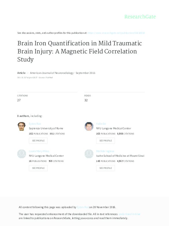 (PDF) Brain iron quantification in mild traumatic brain injury: a ...