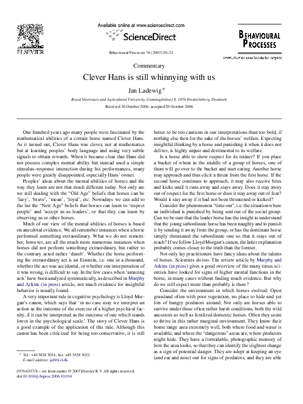 (PDF) Clever Hans is still whinnying with us