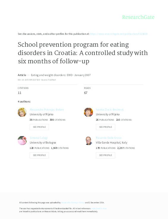 (PDF) School prevention program for eating disorders in Croatia: A ...