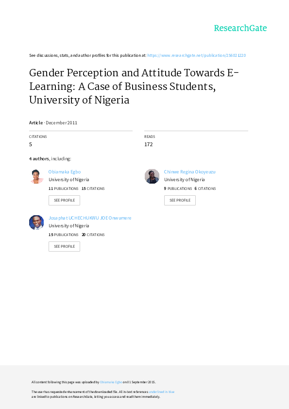 (PDF) Gender Perception and Attitude Towards E-Learning: A Case of ...