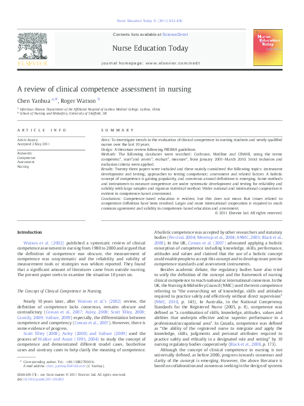 (PDF) A review of clinical competence assessment in nursing